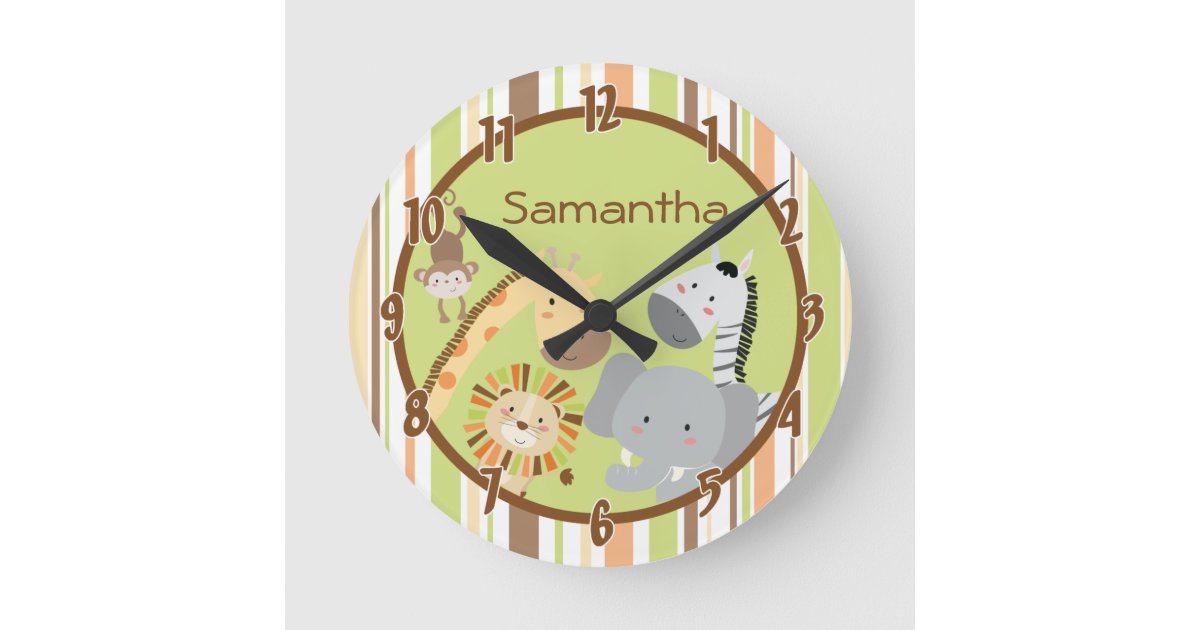 Jungle Play Safari Zoo Animal Personalized Clock | Zazzle