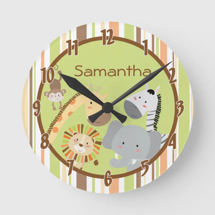 Jungle Play Safari Zoo Animal Personalized Clock | Zazzle