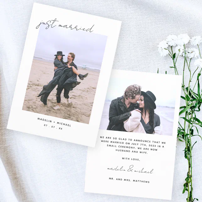 Just Married Elegant Simple Wedding Photo Card | Zazzle