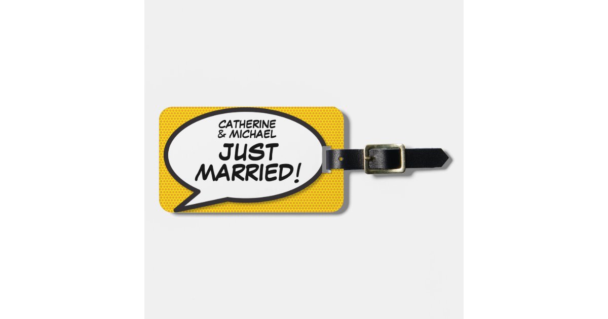 JUST MARRIED Fun Modern Luggage Tag | Zazzle
