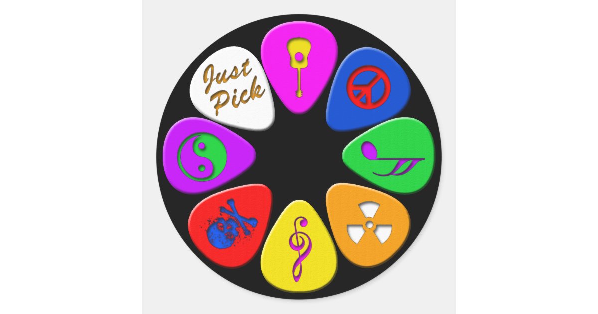 Just Pick Guitar Picks Classic Round Sticker | Zazzle