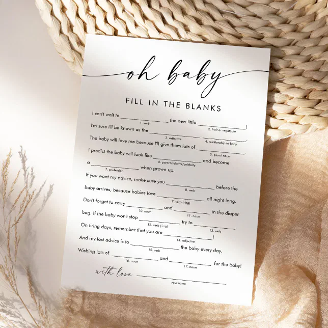 KAIA Baby Shower Libs, Fill in the Blank Game Invitation | Zazzle