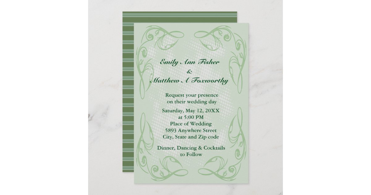 Kale Abstract Swirl Border Wedding Invitation | Zazzle