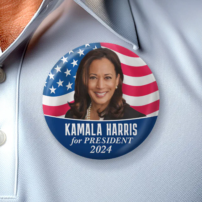 Kamala Harris 2024 - Classic Photo Flag Design 6 Cm Round Badge | Zazzle