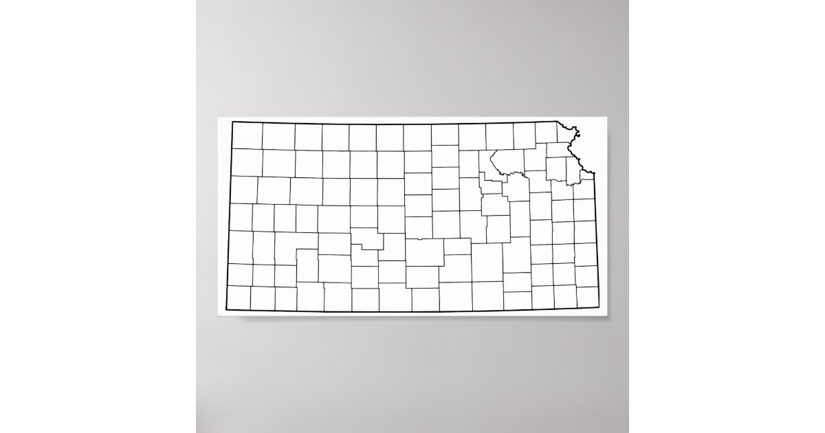 Kansas Counties Blank Outline Map Poster | Zazzle
