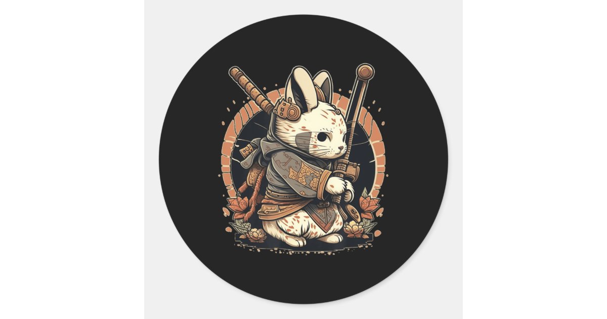 Kawaii Japanese Style Samurai Bunny Anime Classic Round Sticker | Zazzle