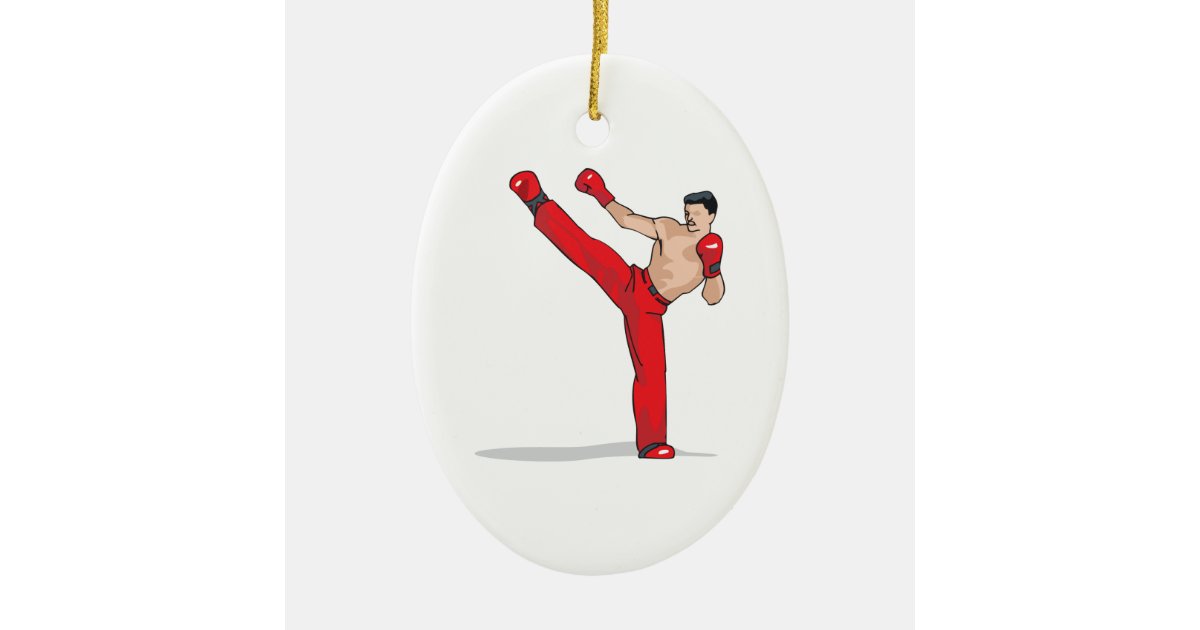 kicking kickboxer kickboxing graphic ceramic tree decoration | Zazzle