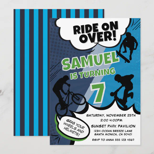 Kids Bike, Skateboard & Scooter Birthday Party Invitation | Zazzle