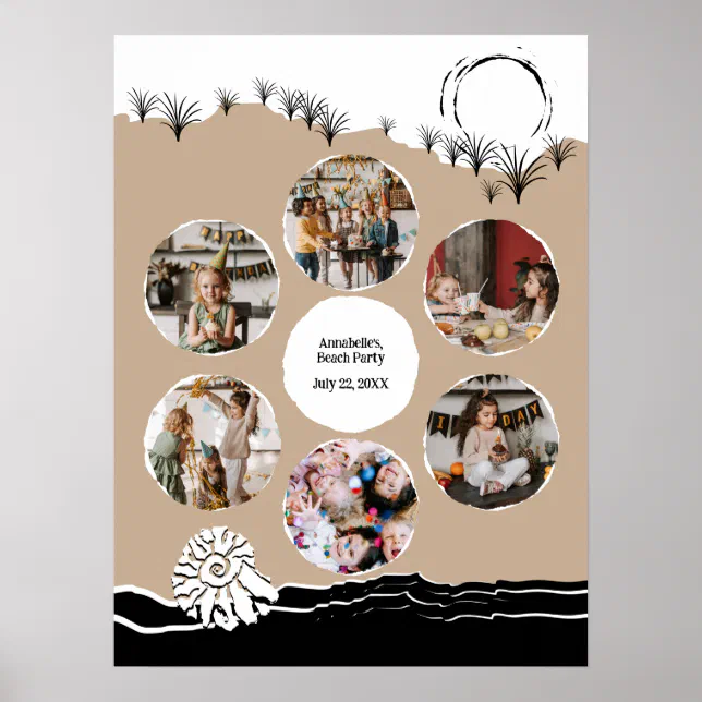 Kids Birthday Beach Party Photo Collage Template Poster | Zazzle