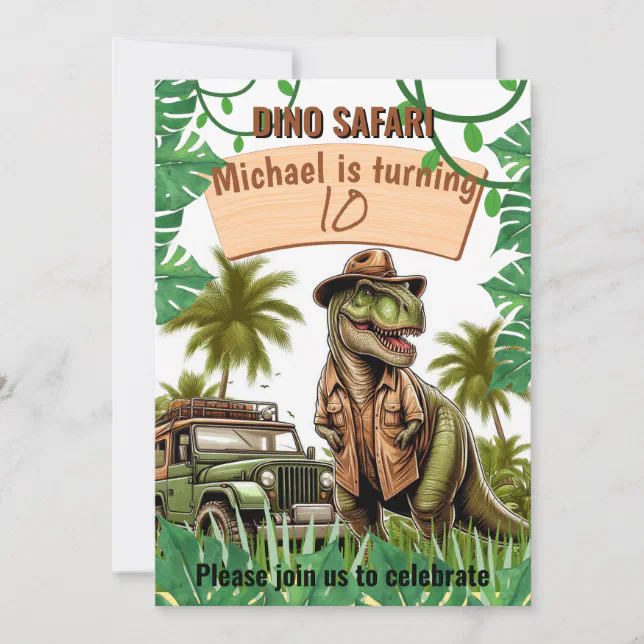 Kids birthday invitation: Dino Safari, QR code Invitation | Zazzle