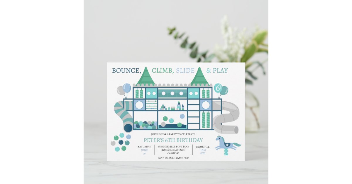 Kids Blue Soft Play Birthday Party Invitation | Zazzle
