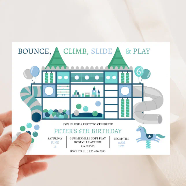 Kids Blue Soft Play Birthday Party Invitation | Zazzle
