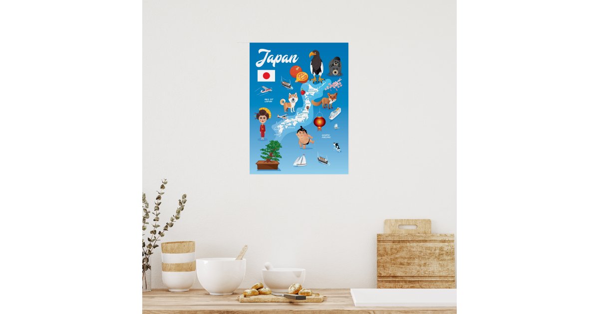 Kids Cartoon Map of Japan Poster | Zazzle