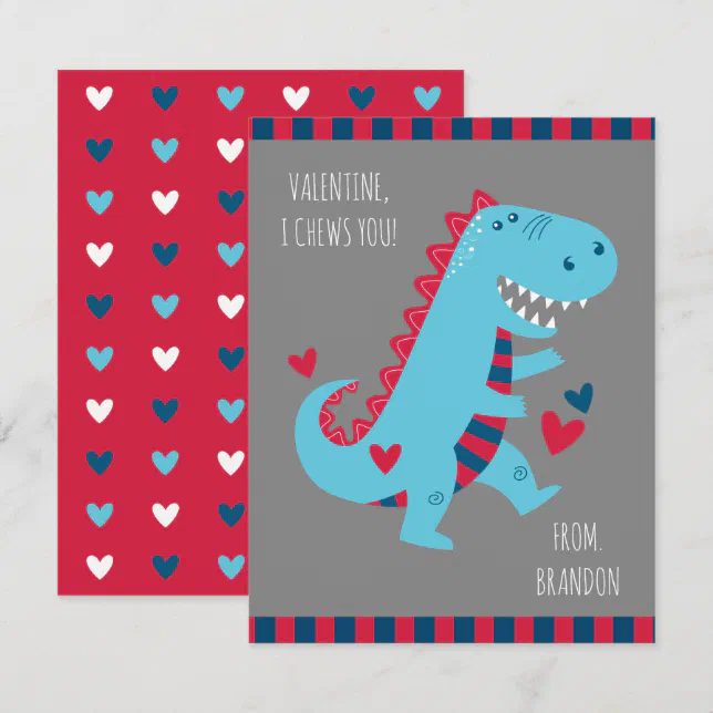 Kids Classroom Dinosaur Valentines Note Card | Zazzle