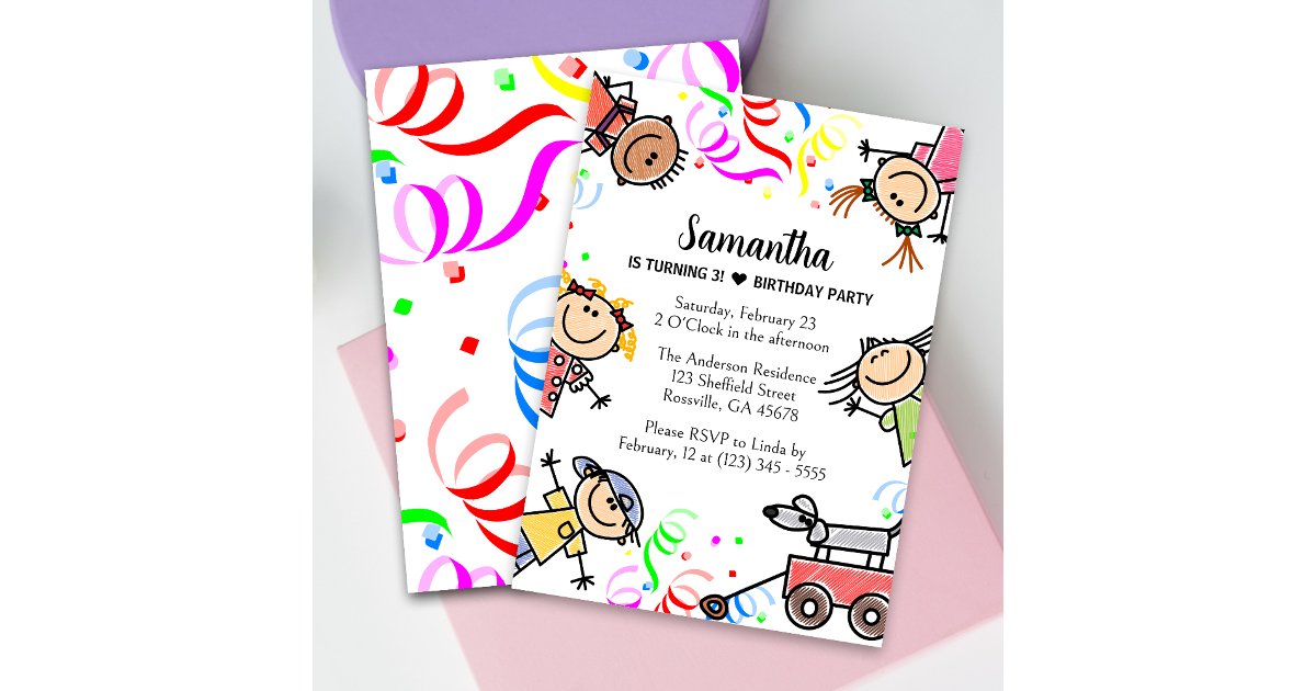 Kids Cute Colourful Birthday Invitation | Zazzle