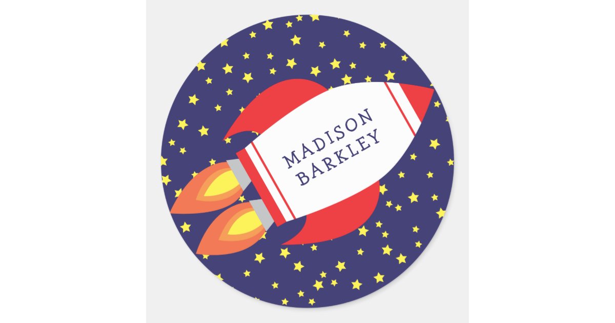 Kids Cute Rocket Ship Name Envelope Seal Stickers | Zazzle