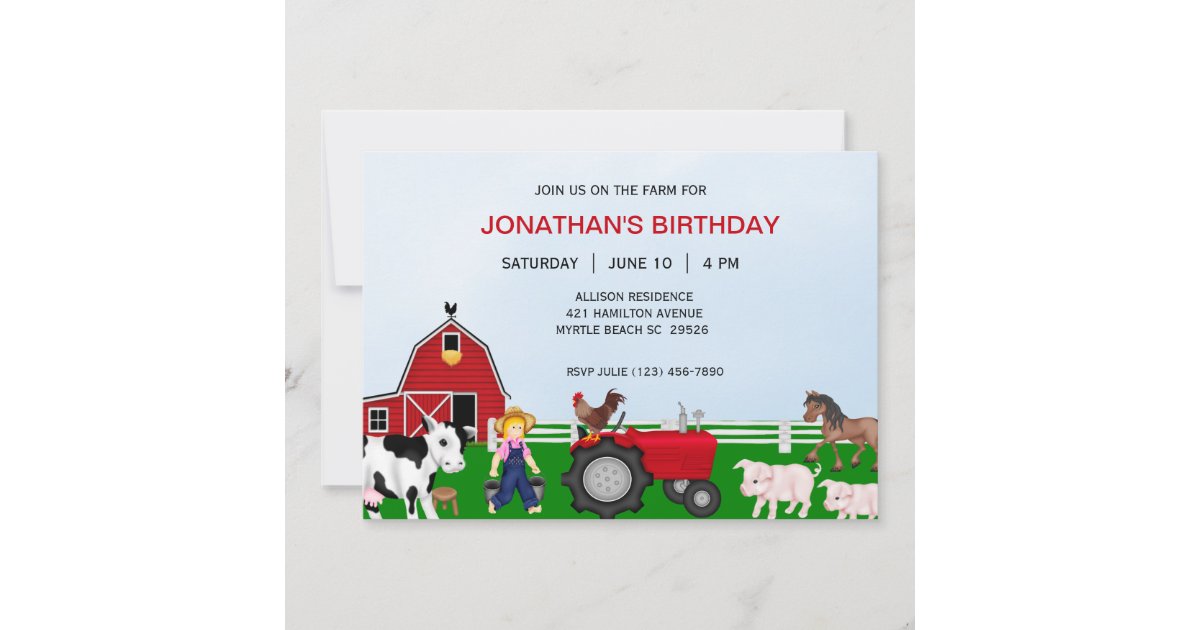 Kids Farm Birthday Invitation | Zazzle