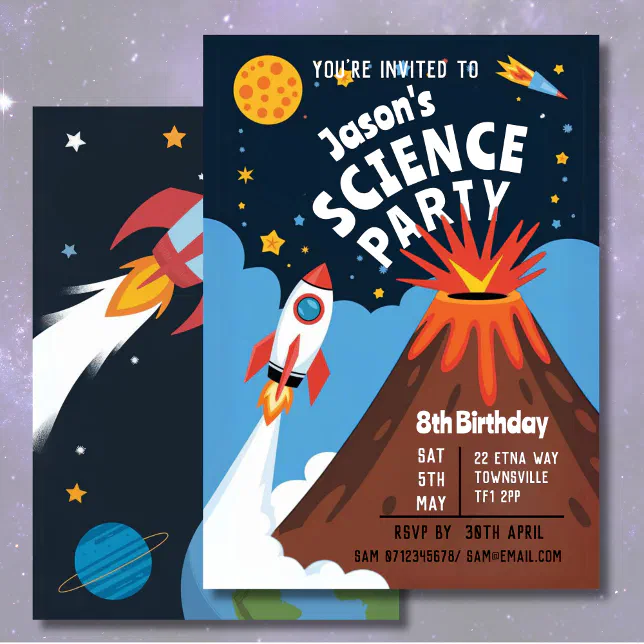 Kid's Science party Rocket Volcano Scientist Child Invitation | Zazzle