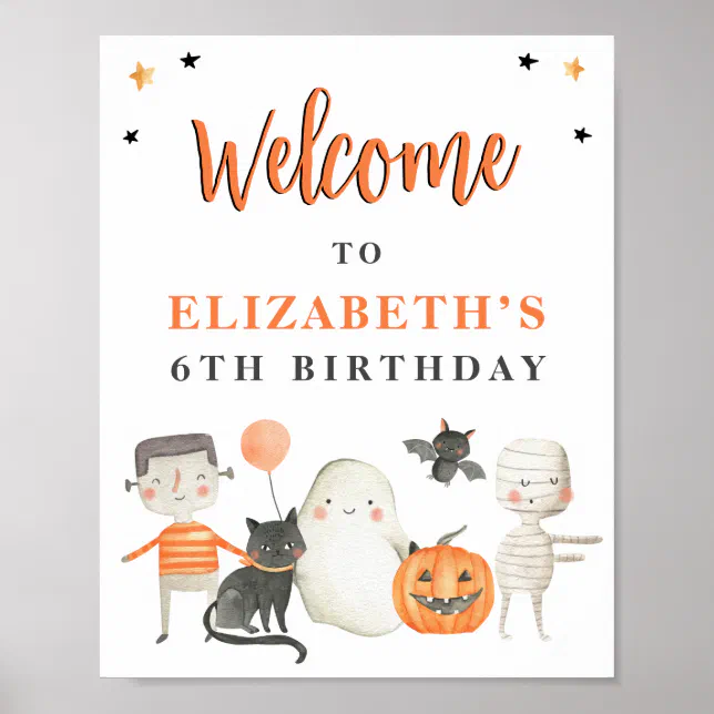 Kids Spooktacular Halloween Birthday Party Welcome Poster | Zazzle