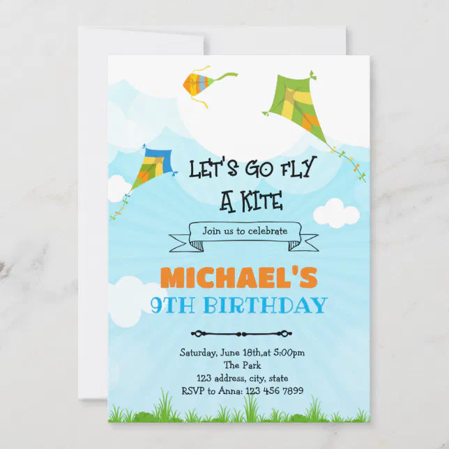 Kite field day birthday party invitation | Zazzle