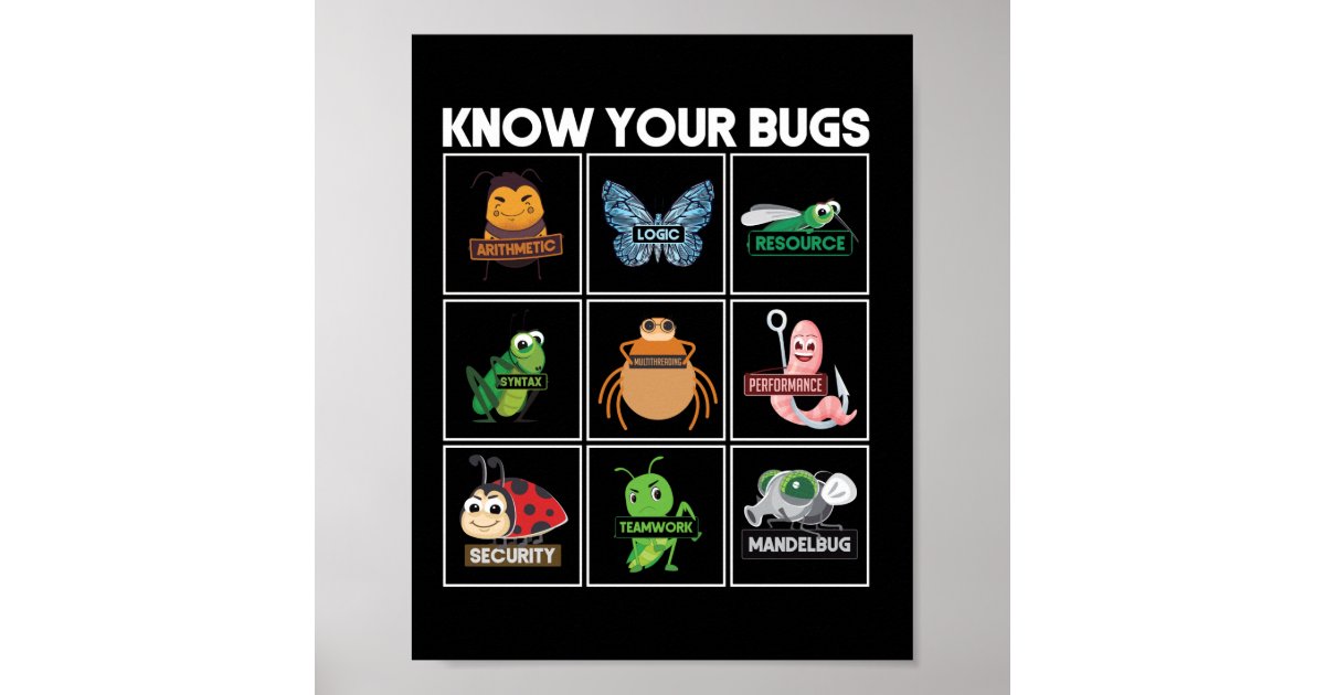 Know Your Bugs Programmer Coding Poster | Zazzle Know Your Bugs Programmer Coding Poster | Zazzle