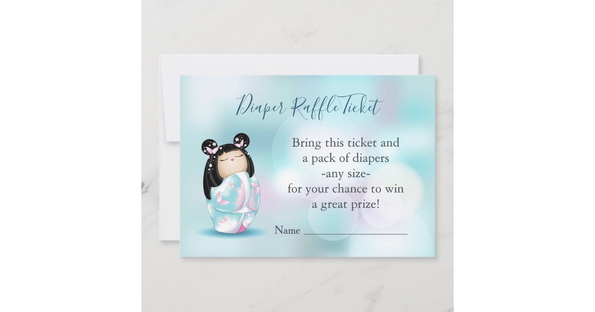Kokeshi Doll Baby Shower | Diaper Raffle Ticket Invitation | Zazzle