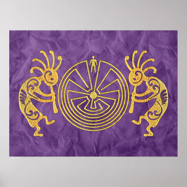 KOKOPELLI / MAN IN THE MAZE gold + your ideas Poster | Zazzle
