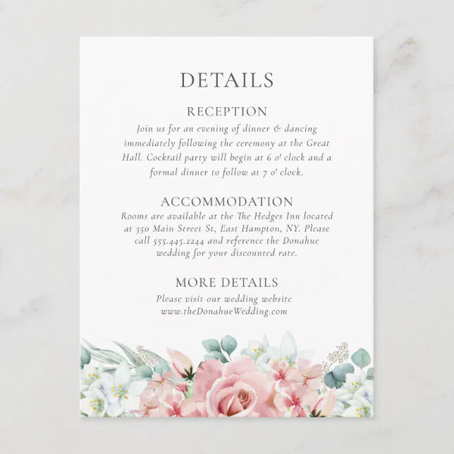 Kristina Pastel Pink Floral Boho Wedding Details Enclosure Card | Zazzle