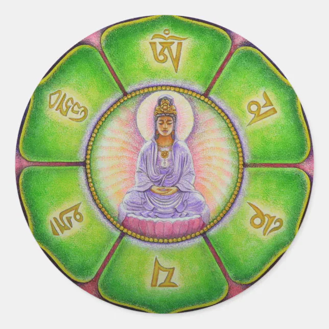 Kuan Yin "Om Mani Padme Hum" Sticker | Zazzle