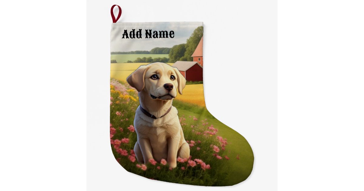 Labrador Retriever on Farm Large Christmas Stocking | Zazzle