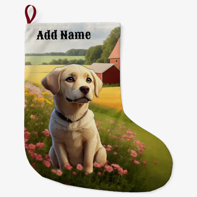 Labrador Retriever on Farm Large Christmas Stocking | Zazzle