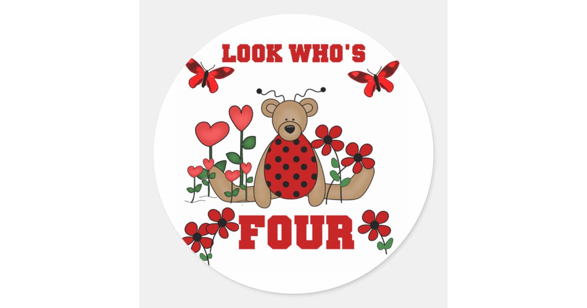 Ladybug Bear 4th Birthday Tshirts and Gifts Classic Round Sticker | Zazzle