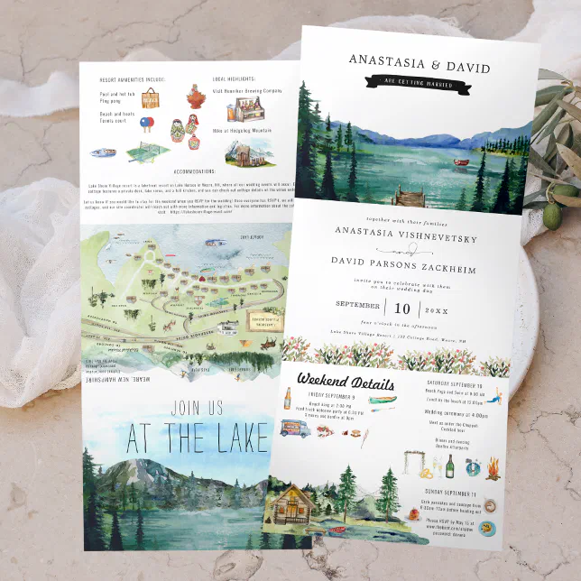 Lakeside Campground Resort | Illustrated Wedding Tri-Fold Invitation ...