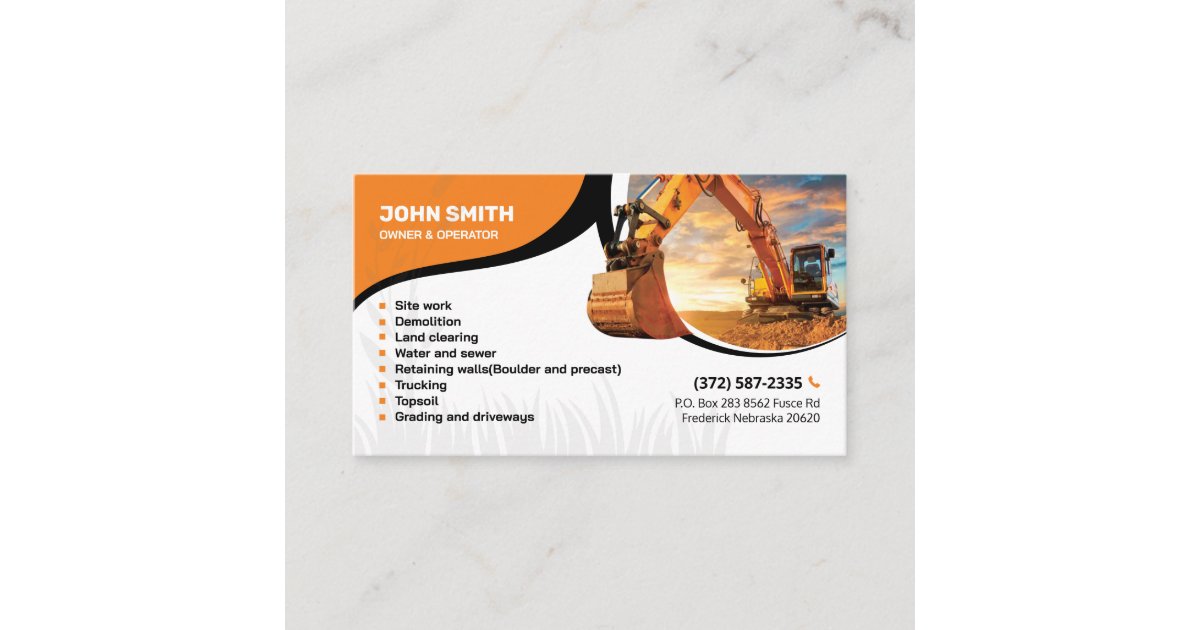 Land clearing, Excavation,Landscaping,Construction Business Card | Zazzle