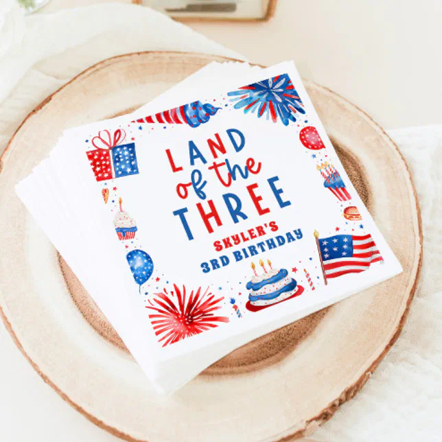 Land Of The Three 4th of July 3rd Birthday Party Napkin | Zazzle