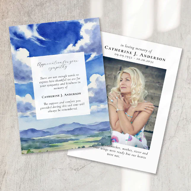 Landscape Sky Memorial Photo Sympathy Funeral Thank You Card | Zazzle