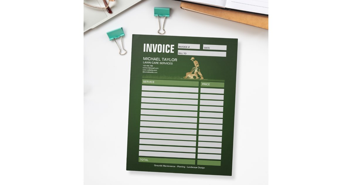 Landscaping Lawn Mowing Business Receipt Invoice Notepad | Zazzle