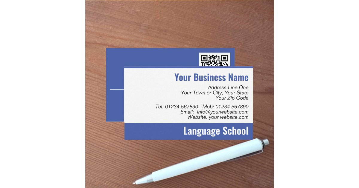 Language School Foreign Language Lessons QR Code Business Card | Zazzle