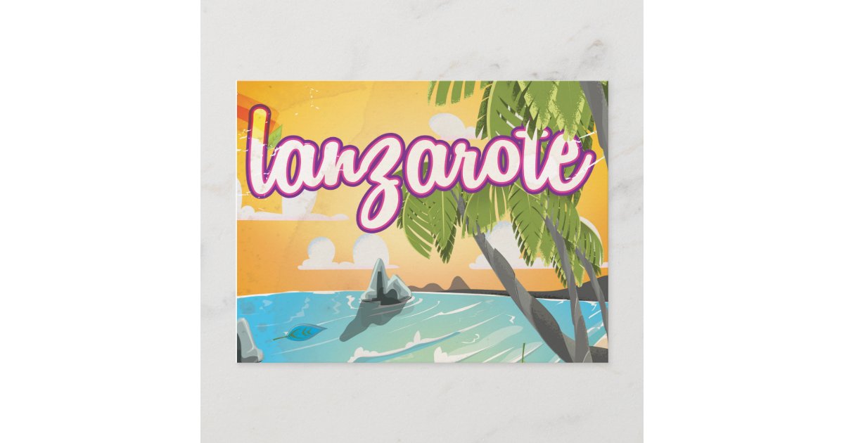 lanzarote vintage beach travel poster cartoon postcard | Zazzle