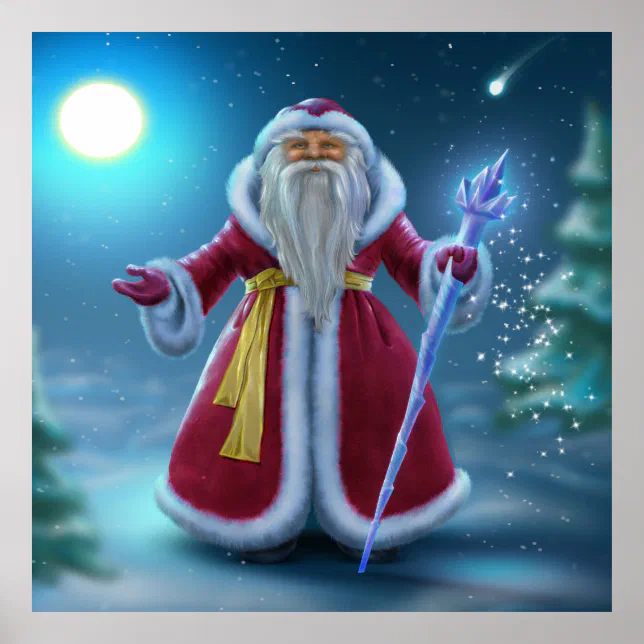 Large Beautiful Santa Art Poster | Zazzle