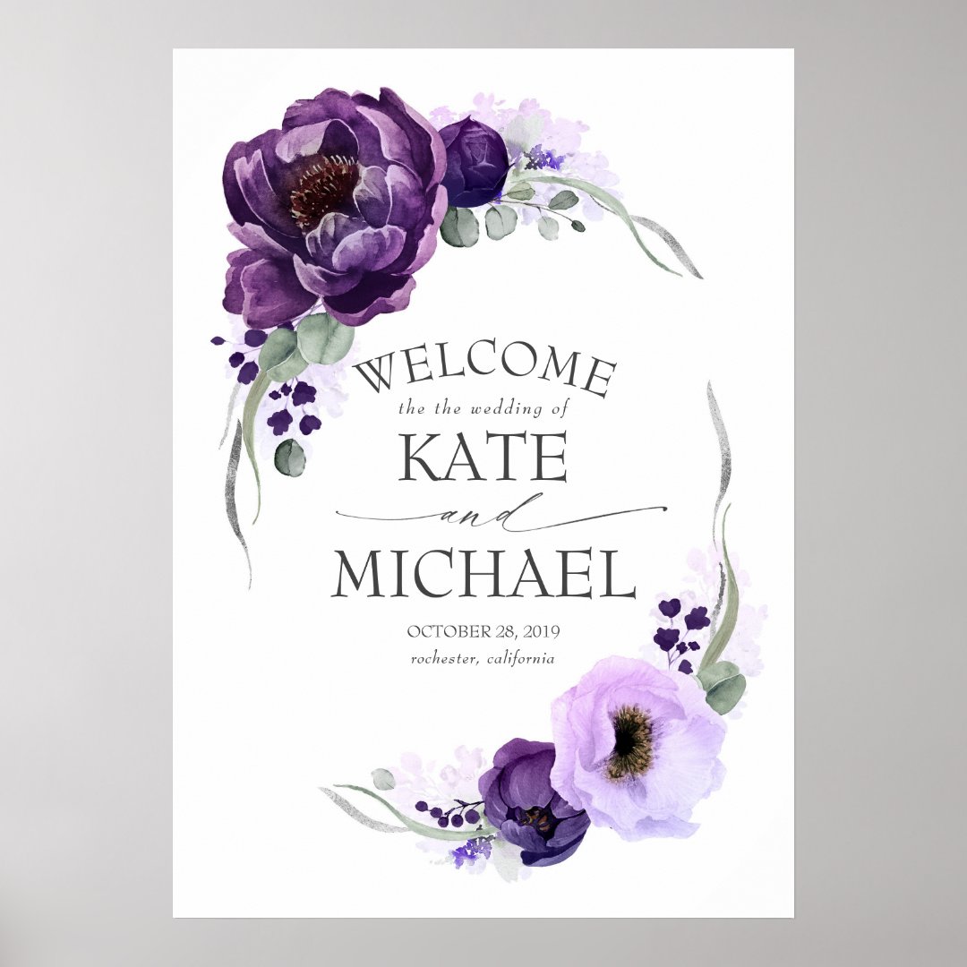 Large Purple Flowers Blossoms Welcome Poster | Zazzle