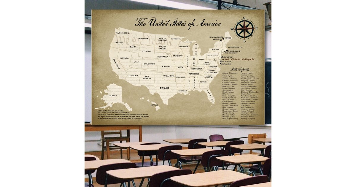 Large United States Wall Map Teaching Aid Poster | Zazzle