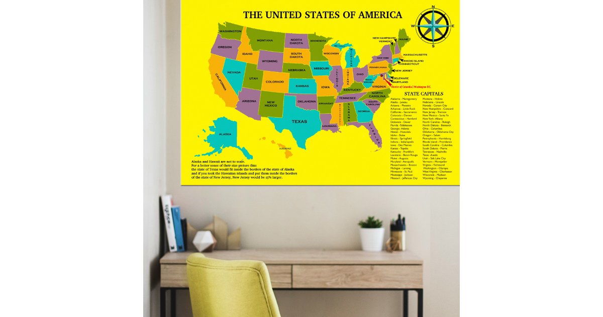 Large United States Wall Map Teaching Aid Poster | Zazzle