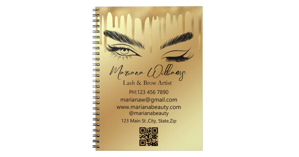 lash and brow artist qr code gold dripping luxury notebook | Zazzle