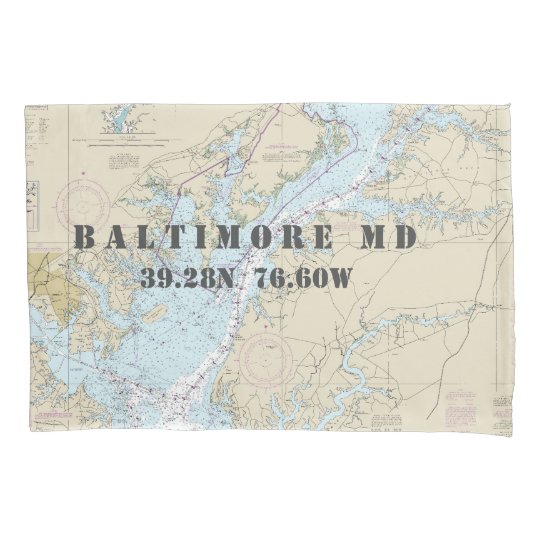 Latitude Longitude Baltimore MD Nautical Chart Pillowcase | Zazzle.co.uk