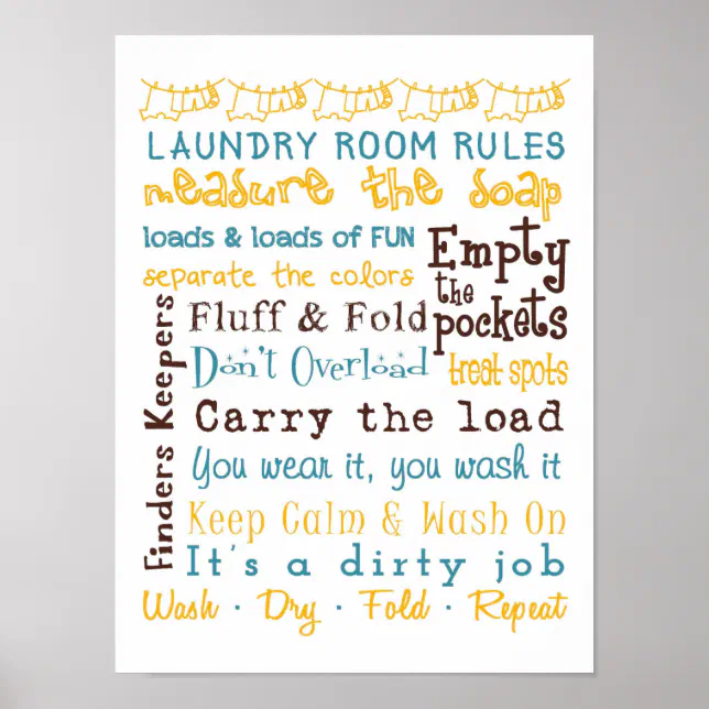 Laundry Room Rules Poster | Zazzle