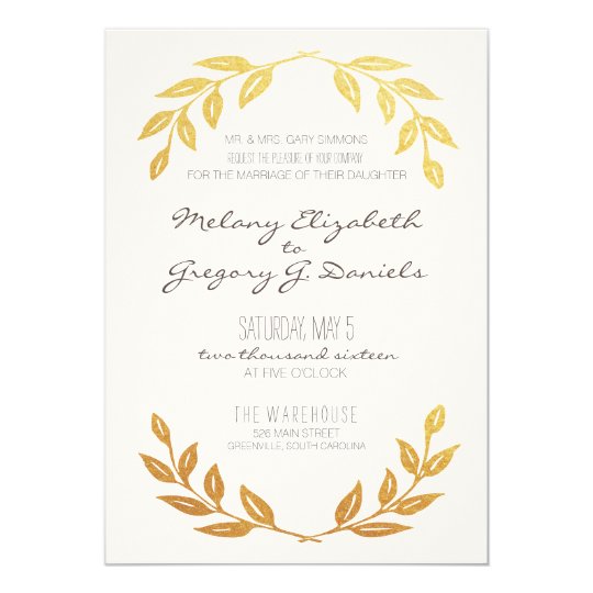 Laurel Wreath Gold Leaf Wedding Invitation | Zazzle.co.uk
