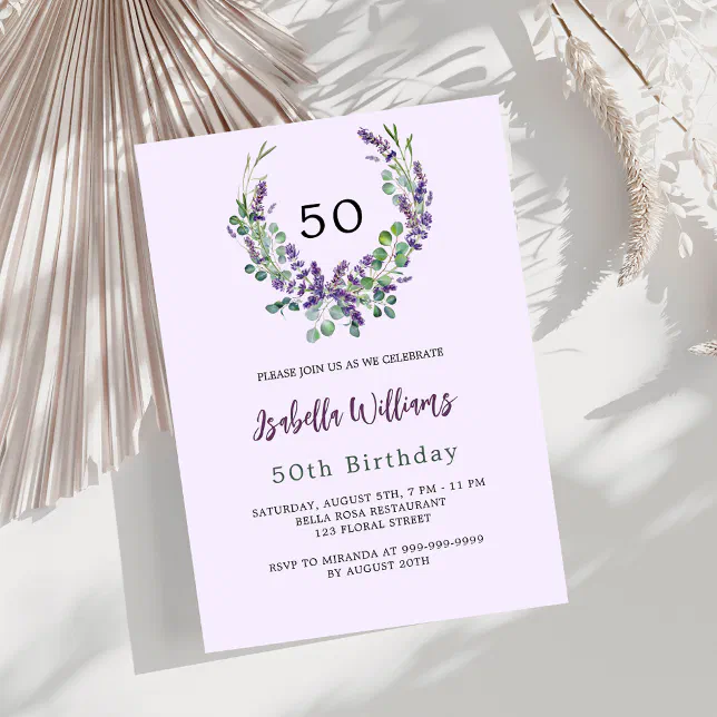 Lavender florals greenery lilac birthday invitation | Zazzle