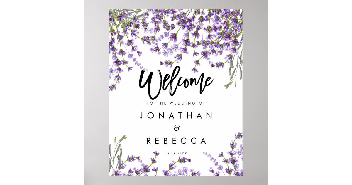 lavender greenery wedding welcome sign poster | Zazzle