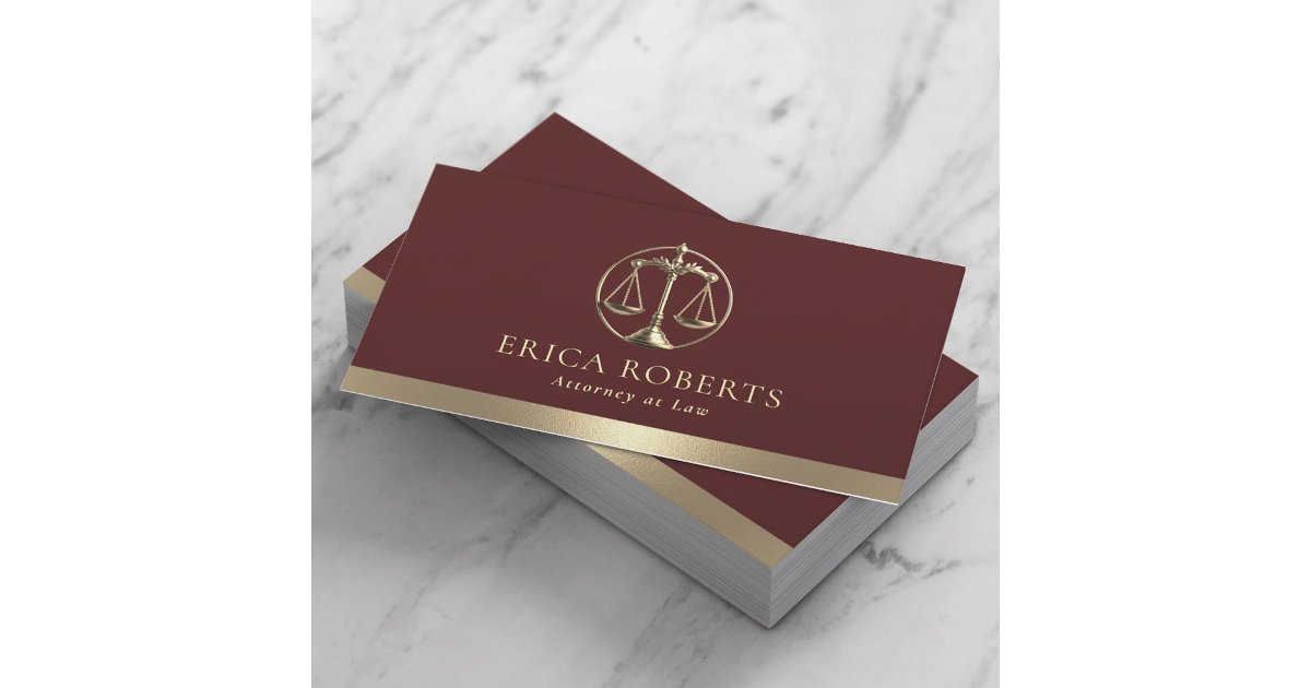 Lawyer Gold Justice Scale Attorney at Law Red Business Card | Zazzle